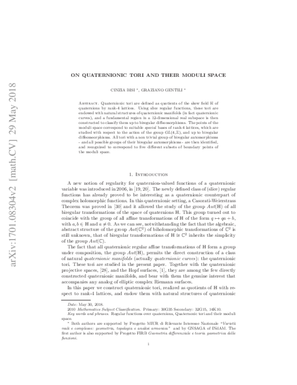 (PDF) On quaternionic tori and their moduli space