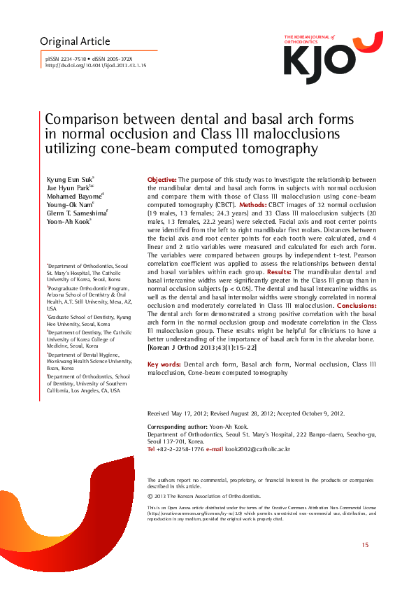 (PDF) Comparison between dental and basal arch forms in normal ...
