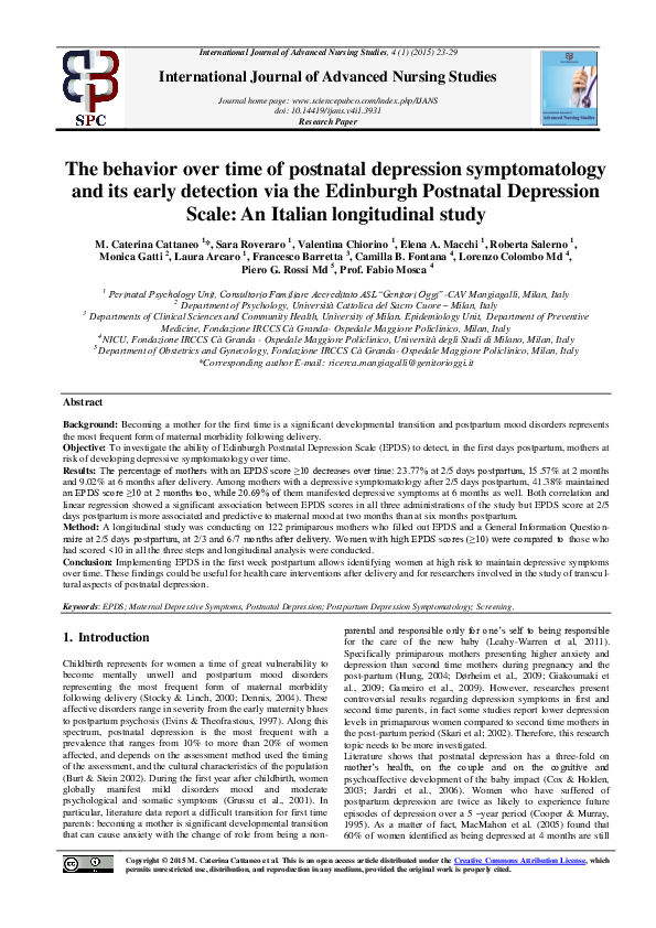 (PDF) The behavior over time of postnatal depression symptomatology and ...