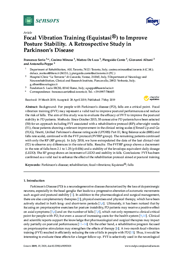(PDF) Focal Vibration Training Enhances Postural Stability in Parkinson's