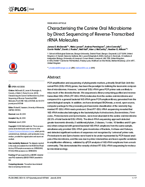 (PDF) Characterising the Canine Oral Microbiome by Direct Sequencing of ...