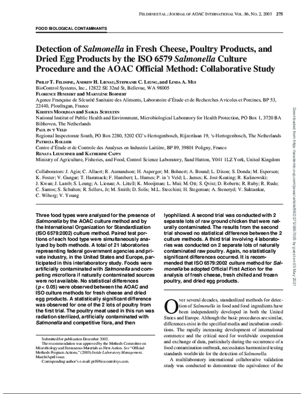 (PDF) Detection of Salmonella in fresh cheese, poultry products, and ...