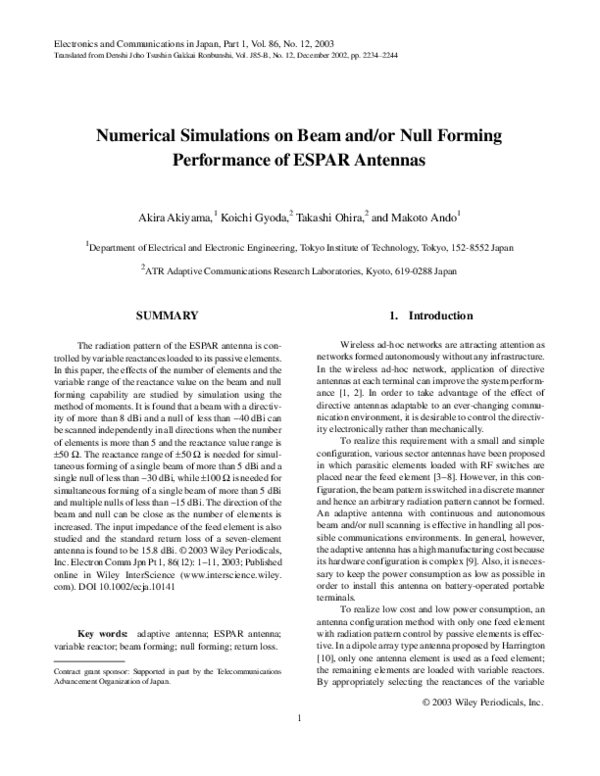 (PDF) Numerical simulations on beam and/or null forming performance of ...
