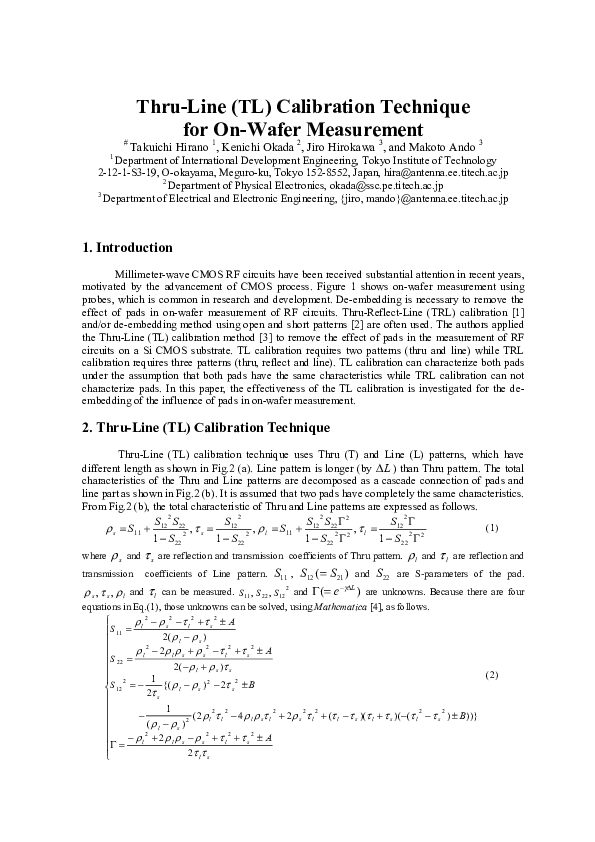 (PDF) Thru-line (TL) calibration technique for on-wafer measurement