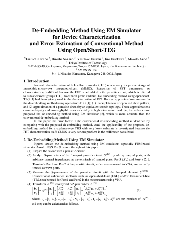 Pdf De Embedding Method Using Em Simulator For Device Characterization And Error Estimation Of