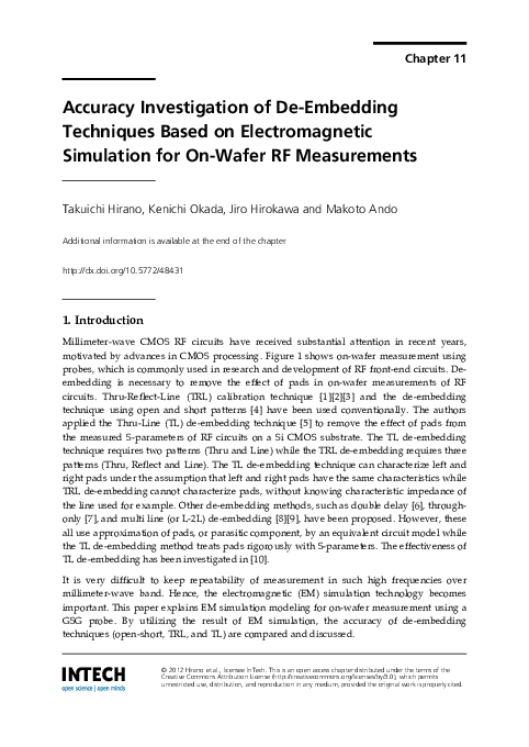 (PDF) Accuracy Investigation of De-Embedding Techniques Based on Electromagnetic Simulation for ...