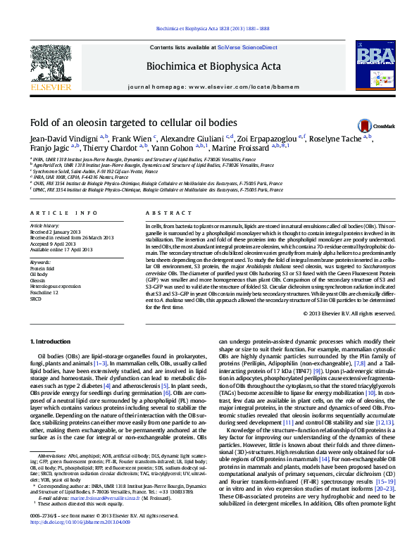 (PDF) Fold of an oleosin targeted to cellular oil bodies