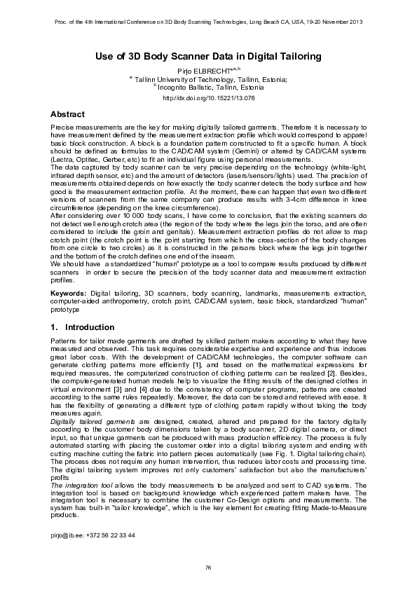(PDF) Use of 3D Body Scanner Data in Digital Tailoring