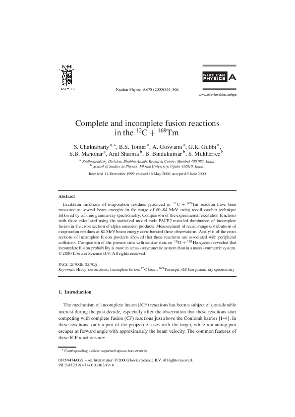 (PDF) Complete and incomplete fusion reactions in the C Tm