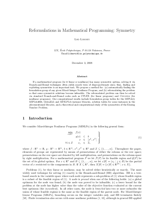 (PDF) Reformulations in mathematical programming: Symmetry