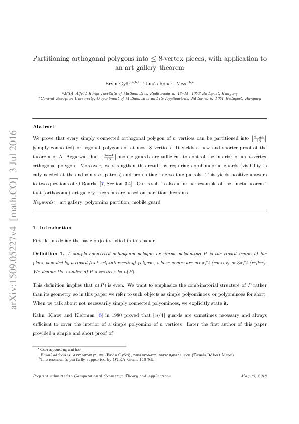 (PDF) Partitioning orthogonal polygons into ≤ 8-vertex pieces, with application to an art ...