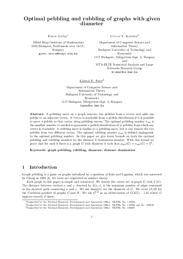 (PDF) Optimal pebbling and rubbling of graphs with given diameter ...