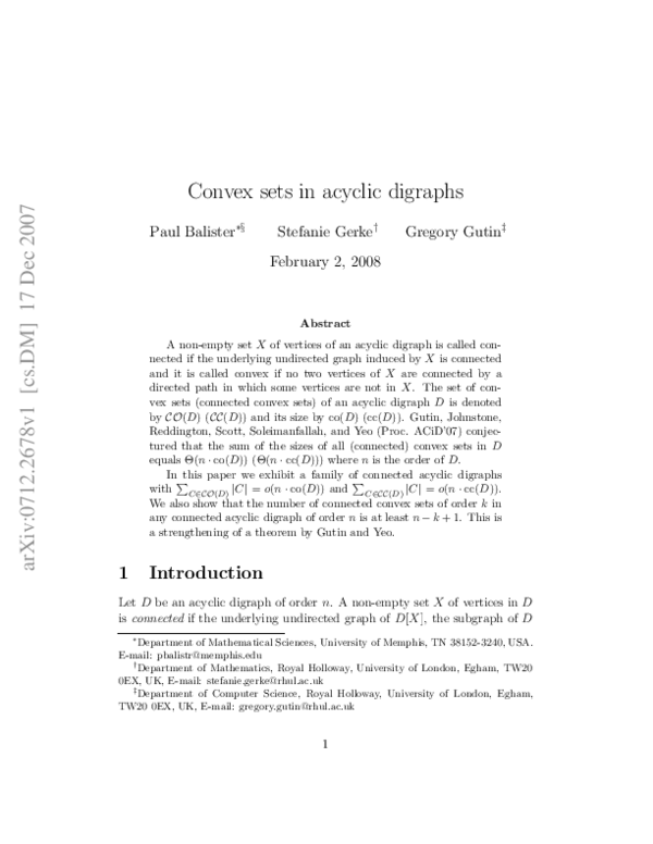 Pdf Convex Sets In Acyclic Digraphs
