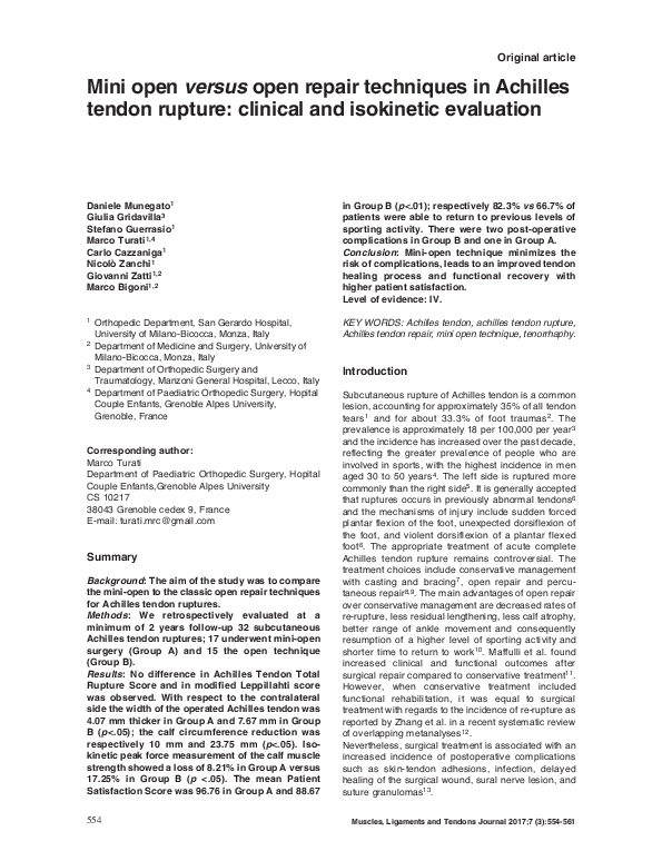 (PDF) Mini open versus open repair techniques in Achilles tendon ...
