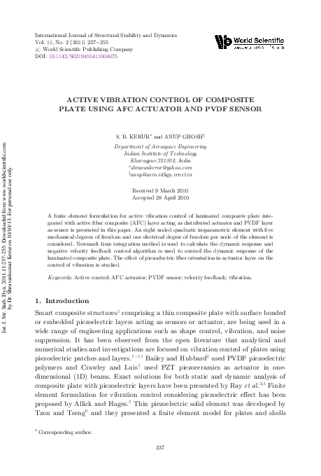 (PDF) Active Vibration Control of Composite Plate Using Afc Actuator ...
