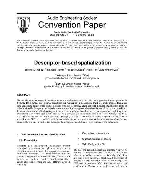 (PDF) Descriptor-Based Spatialization