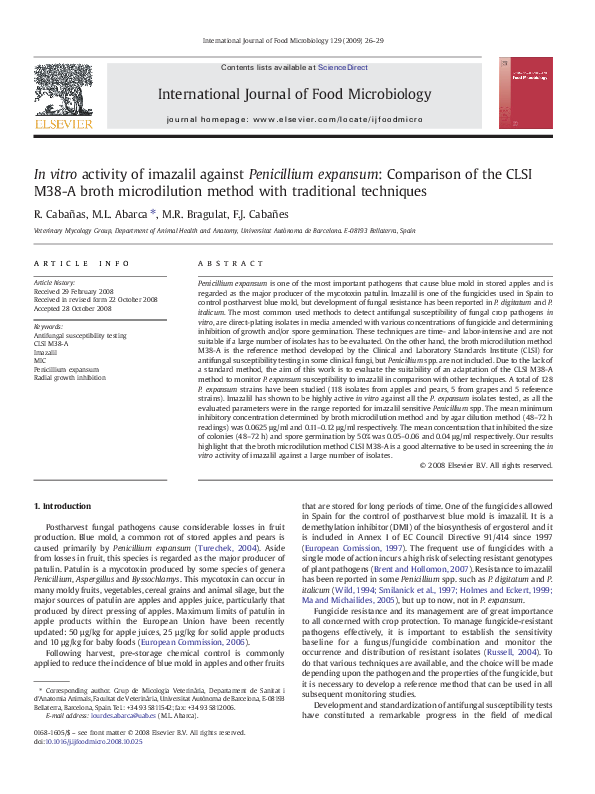 (PDF) In vitro activity of imazalil against Penicillium expansum ...