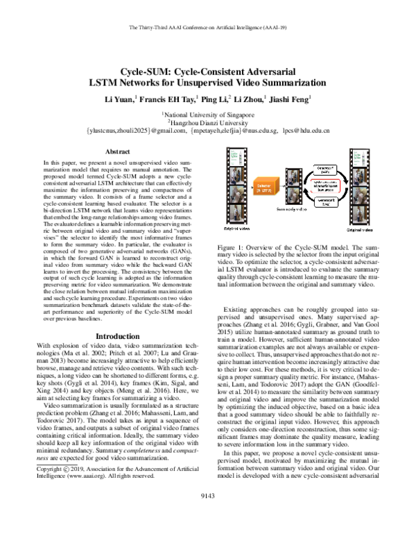 (PDF) Cycle-SUM: Cycle-Consistent Adversarial LSTM Networks for ...