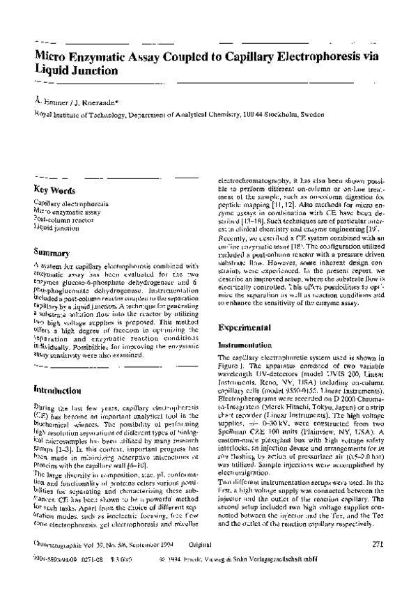 (PDF) Micro enzymatic assay coupled to capillary electrophoresis via ...