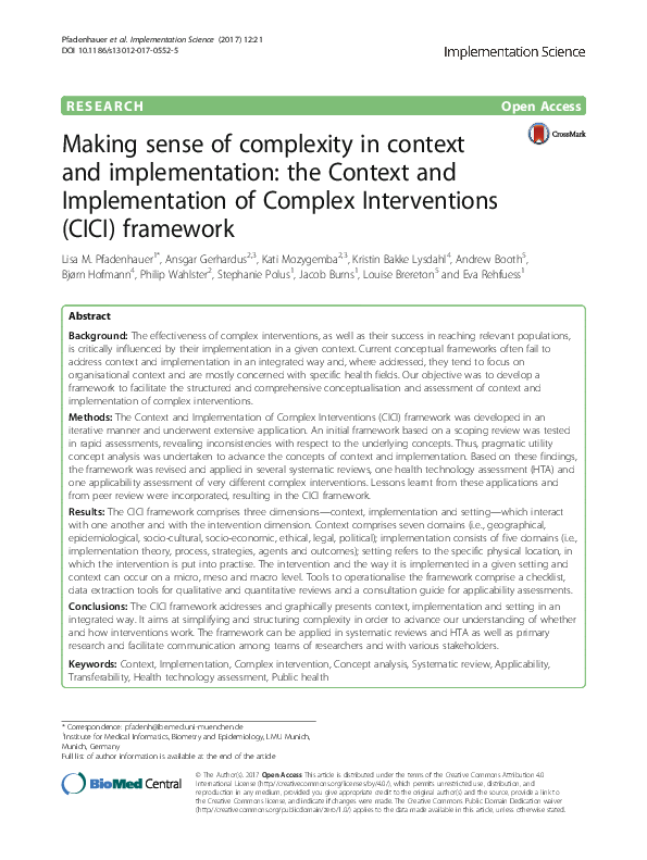 (PDF) Making sense of complexity in context and implementation: the Context and Implementation ...