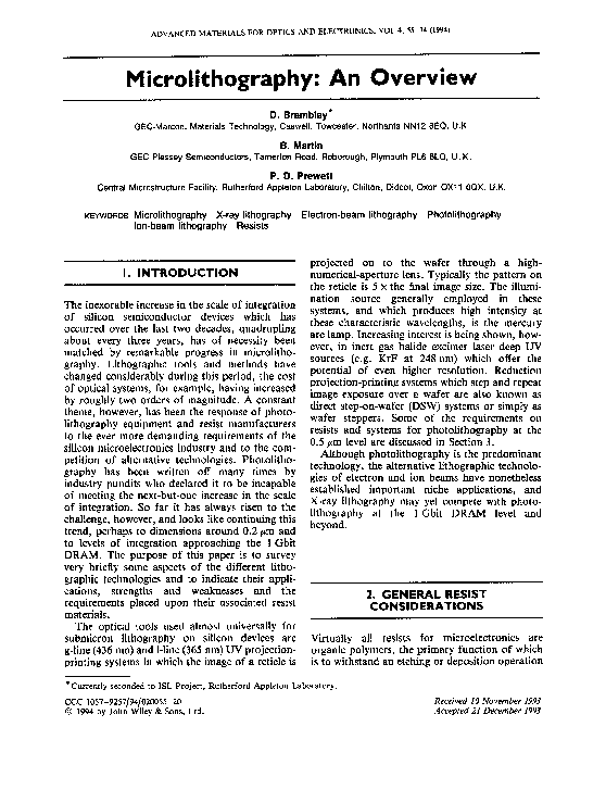 (PDF) Microlithography: An overview