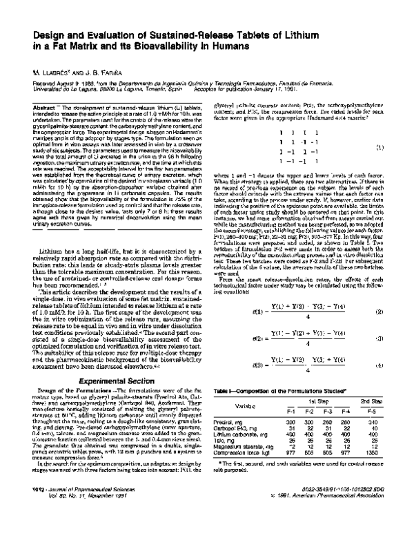 (PDF) Design and evaluation of sustained-release tablets of lithium in ...