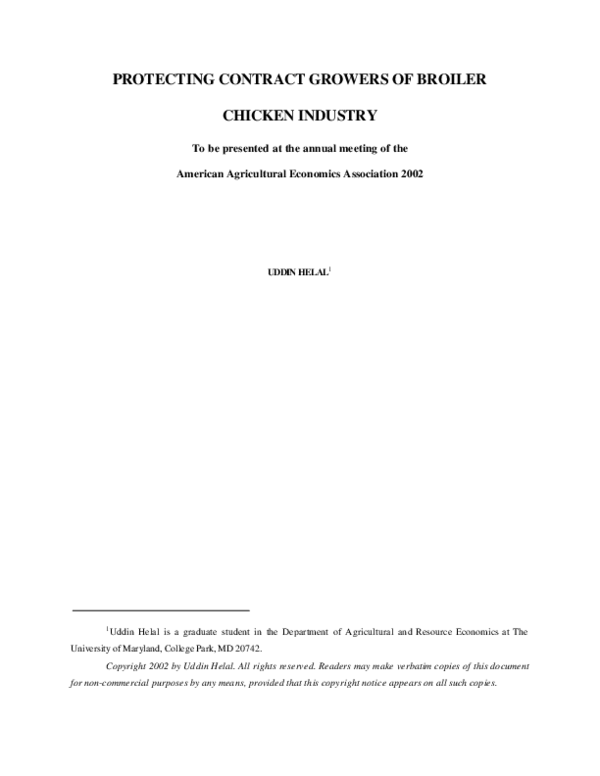 (PDF) Protecting Contract Growers Of Broiler Chicken Industry
