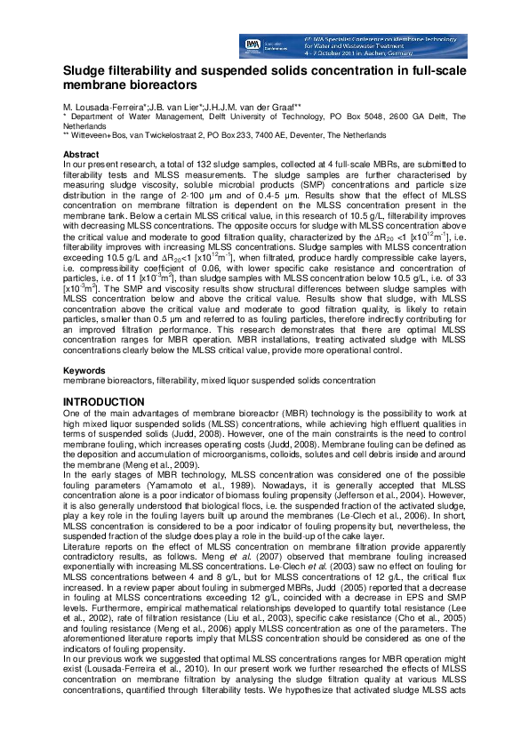 (PDF) Sludge Filterability and Suspended Solids Concentration in Full ...