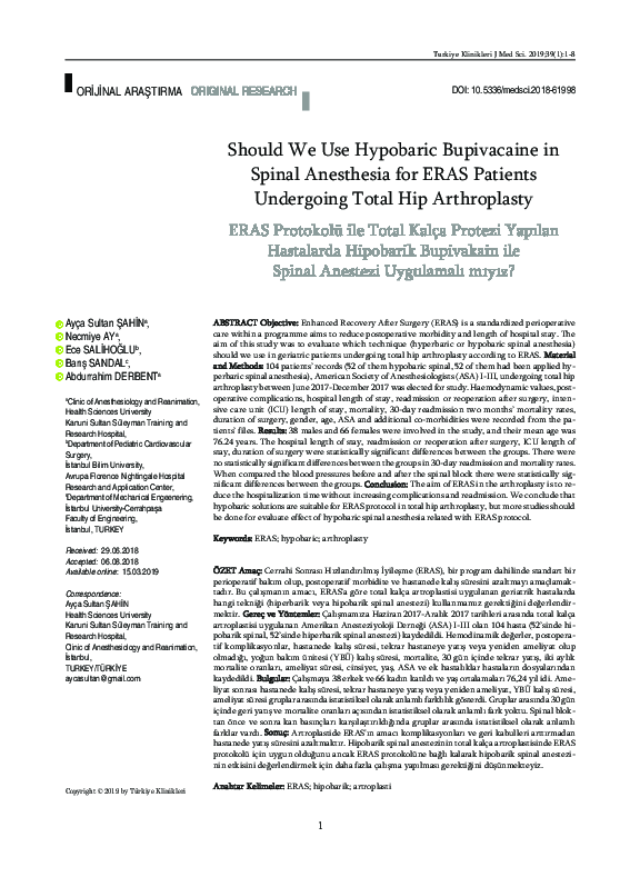 (PDF) Should We Use Hypobaric Bupivacaine in Spinal Anesthesia for ERAS ...