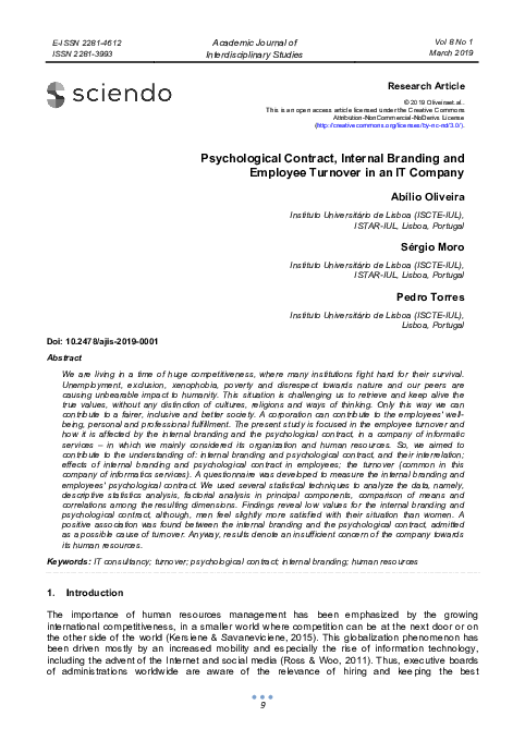 (PDF) Psychological Contract, Internal Branding and Employee Turnover in an IT Company