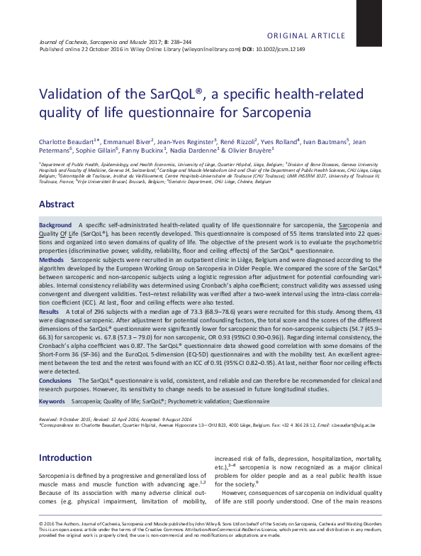 (PDF) Validation of the SarQoL®, a specific health-related quality of ...