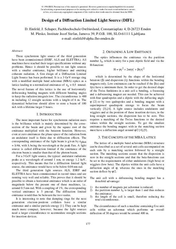 (PDF) Design of a diffraction limited light source (DIFL)