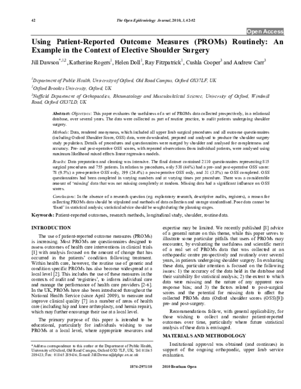 (PDF) Using Patient-Reported Outcome Measures (PROMs) Routinely: An ...