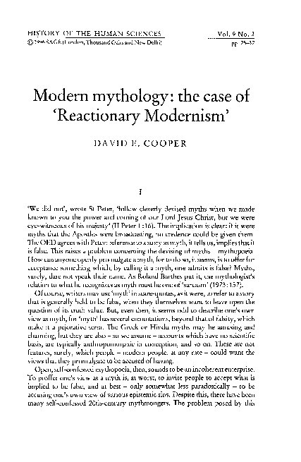 (PDF) Modern Mythology: The Case of Reactionary Modernism