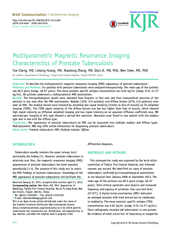 (PDF) MRI Features of Prostate Tuberculosis Cases