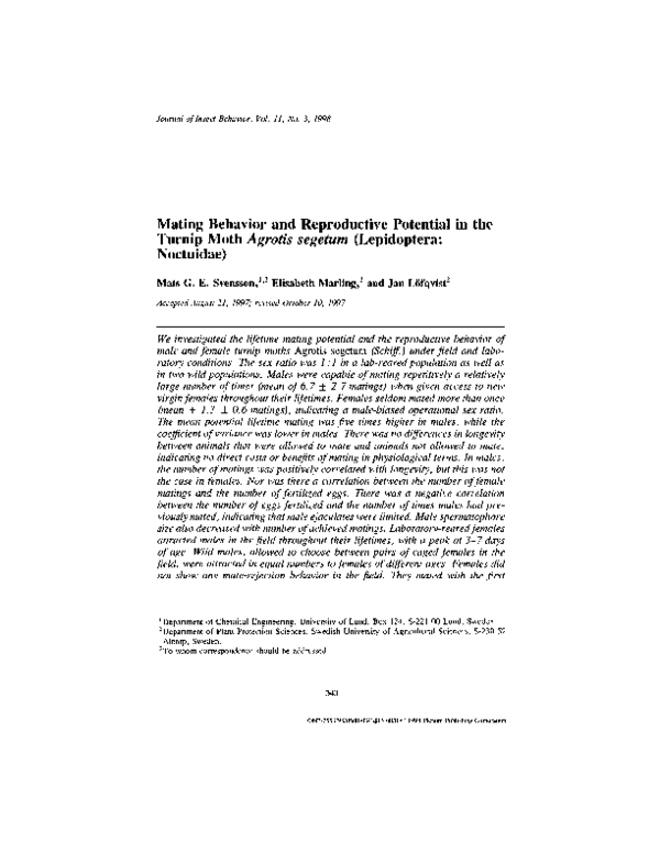 (PDF) Mating behavior and reproductive potential in the turnip moth ...