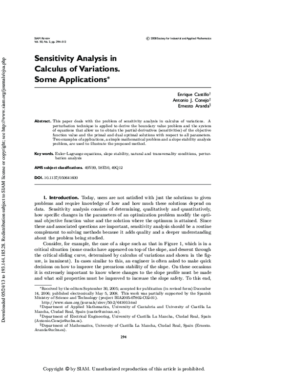 (PDF) Sensitivity Analysis in Calculus of Variations. Some Applications