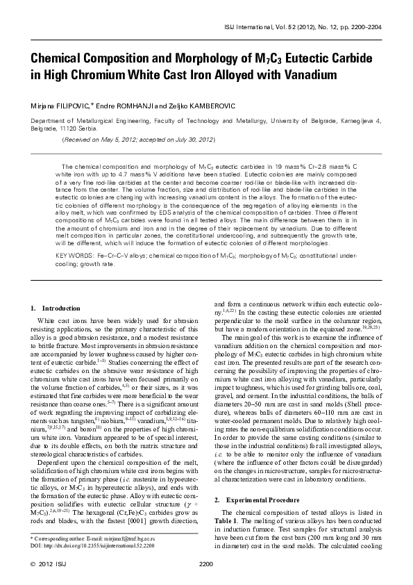 (PDF) Chemical Composition and Morphology of M7C3 Eutectic Carbide in ...