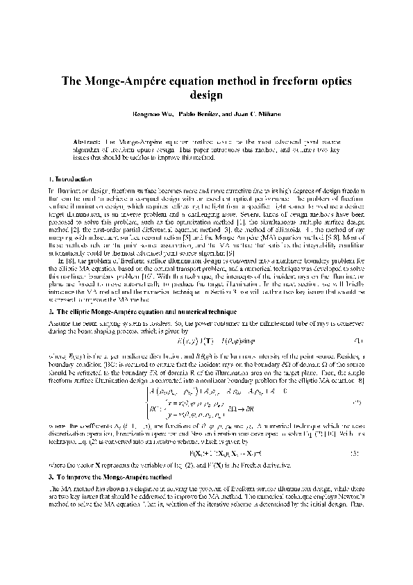 (PDF) The Monge-Ampére equation method in freeform optics design