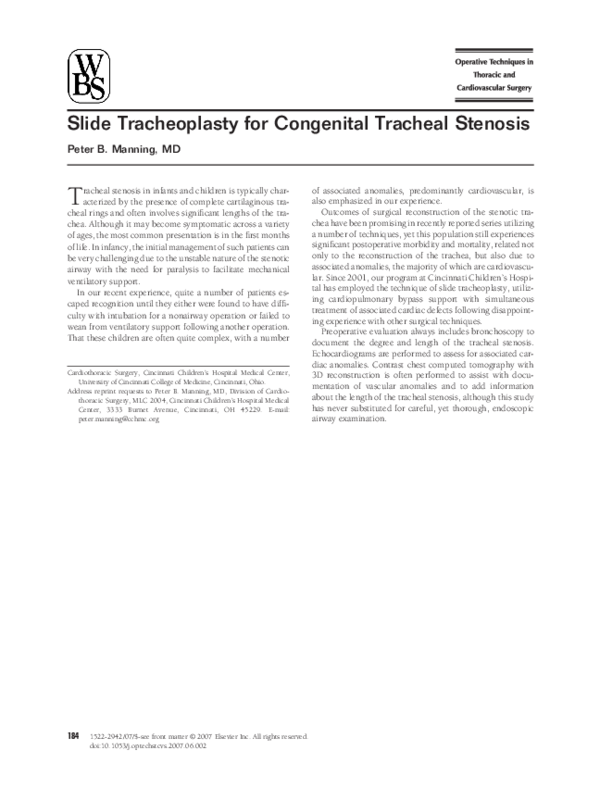 (PDF) Slide Tracheoplasty for Congenital Tracheal Stenosis with Glottic ...