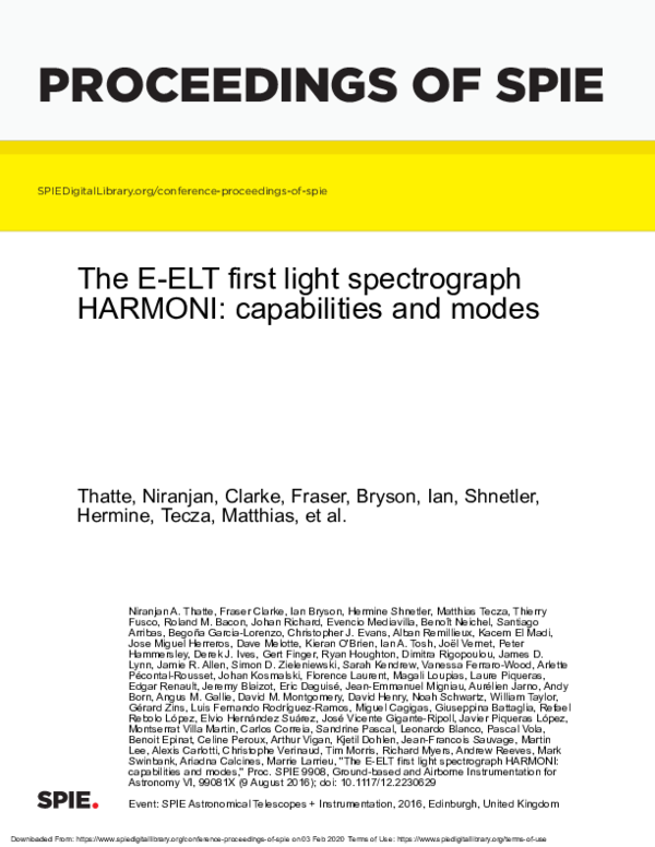 (PDF) The E-ELT first light spectrograph HARMONI: capabilities and modes