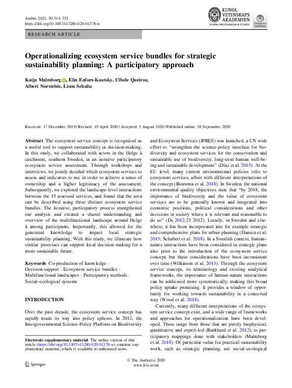 (PDF) Operationalizing ecosystem service bundles for strategic sustainability planning: A ...