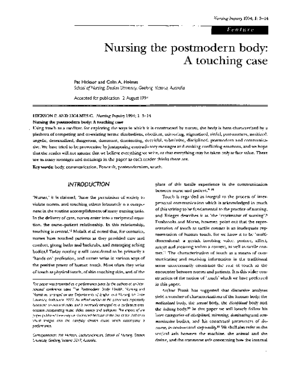 (PDF) Nursing the postmodern body: A touching case