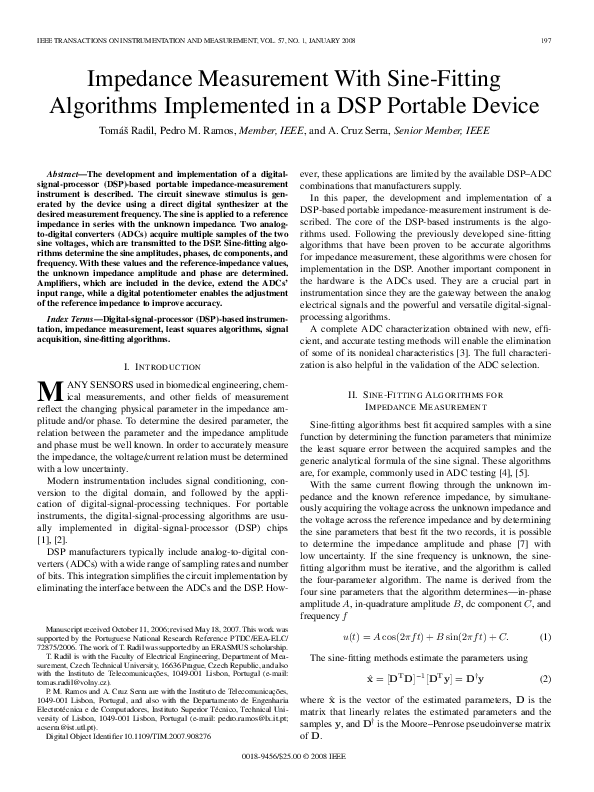 (PDF) Impedance Measurement With Sine-Fitting Algorithms Implemented in a DSP Portable Device