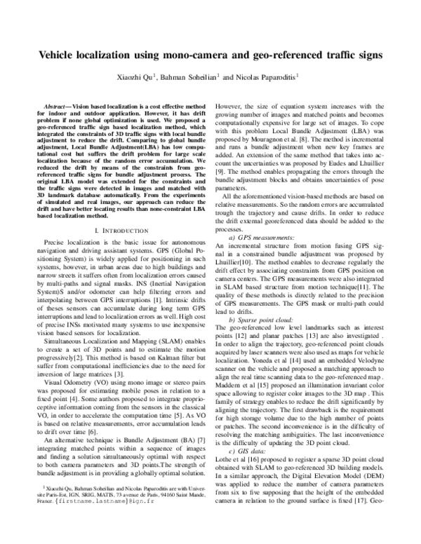 (PDF) Vehicle localization using mono­camera and georeferenced traffic ...