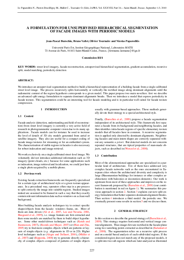 (PDF) A Formulation for Unsupervised Hierarchical Segmentation of Facade Images with Periodic Models