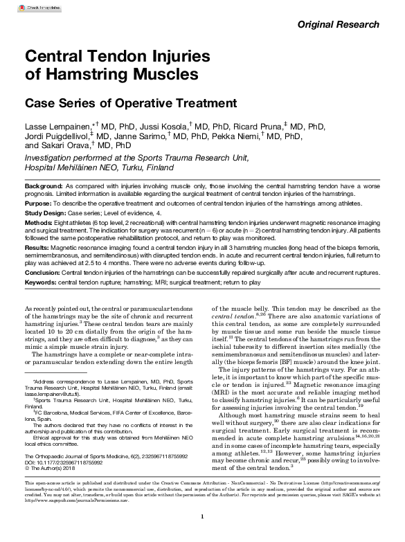 (PDF) Central Tendon Injuries of Hamstring Muscles: Case Series of ...