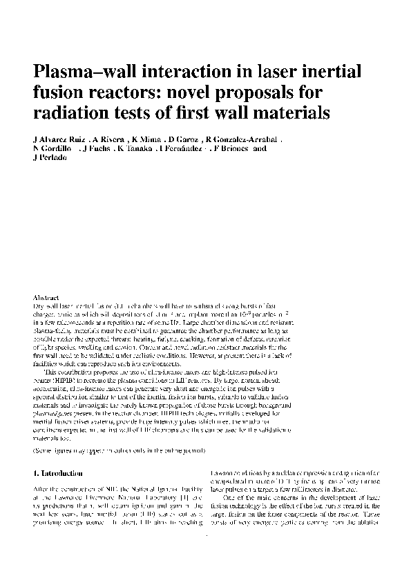 (PDF) Plasma–wall interaction in laser inertial fusion reactors: novel ...