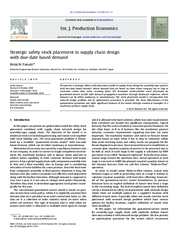 (PDF) Strategic safety stock placement in supply chain design with due ...
