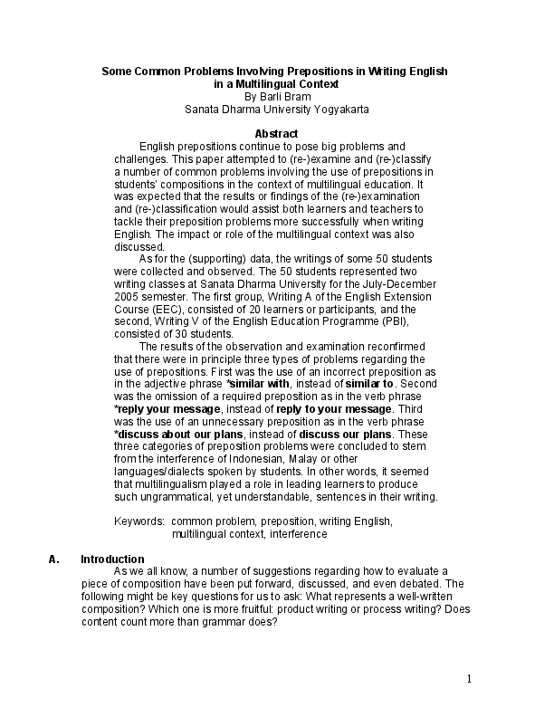 (DOC) Some Common Problems Involving Prepositions in Writing English in ...